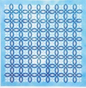 Blue Primrose & Bowens Knot 16" square - 13 mesh - Radish Roots Needlepoint