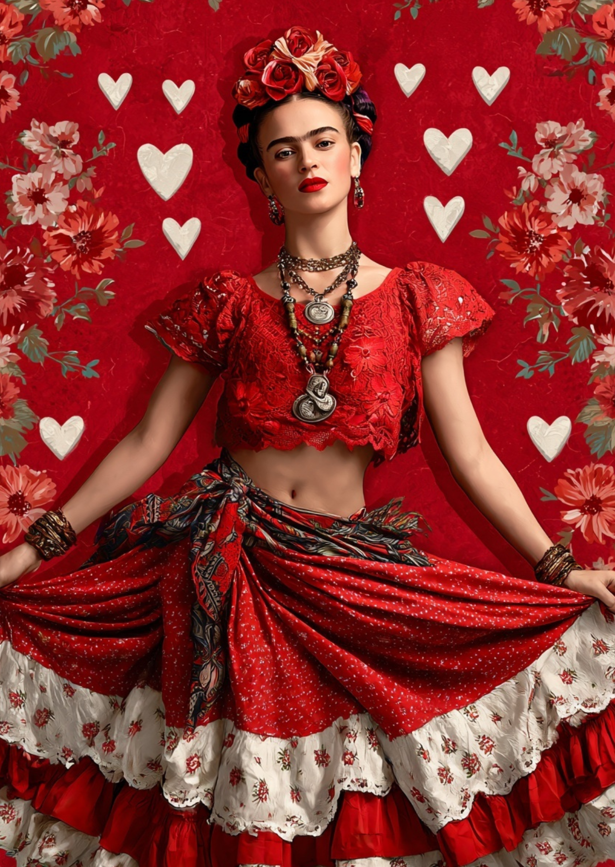 Frida Kahlo: Red Desire | Card Fripperies - Radish Roots Needlepoint